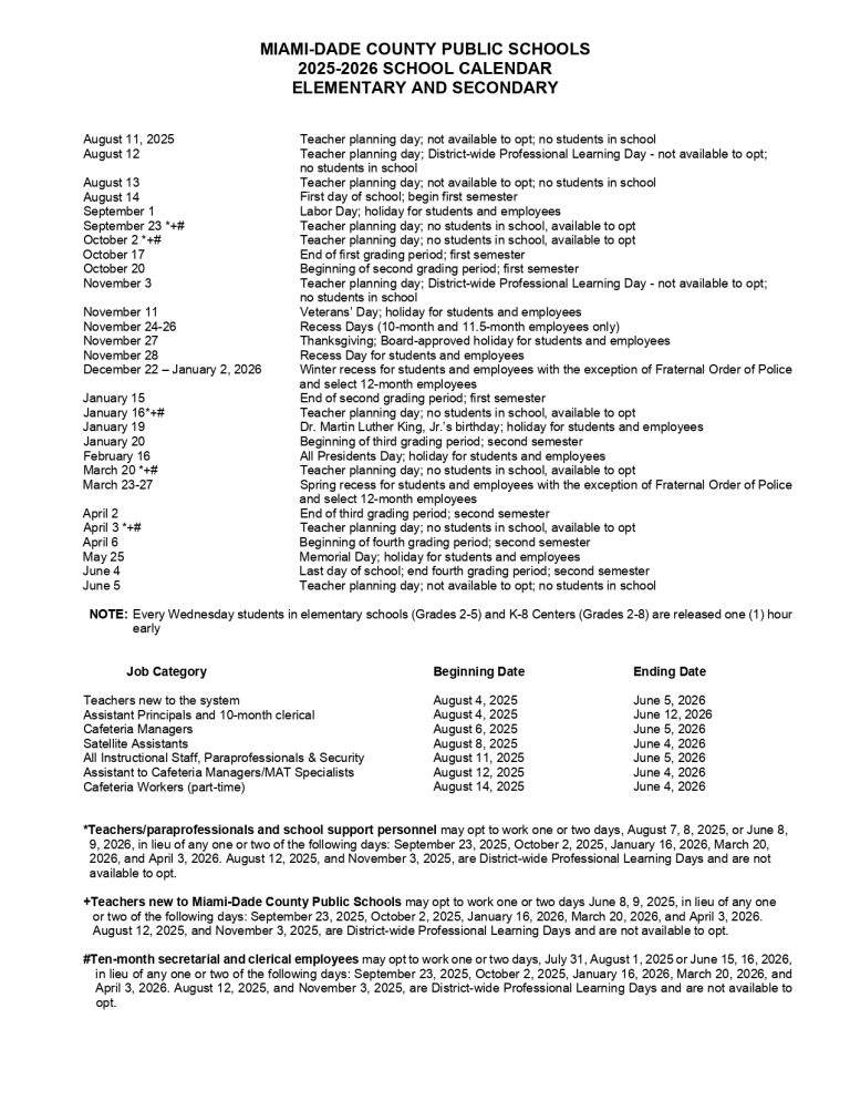 Miami-Dade County Public Schools Calendar 2026-2027 [PDF]