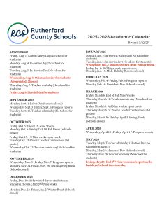 Rutherford County Schools Calendar 2025-2026 [Traditional]