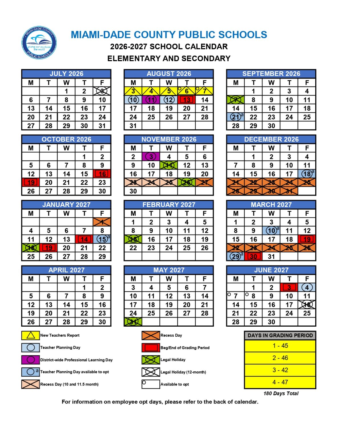 Miami-Dade County Public Schools Calendar 2026-2027 [PDF]