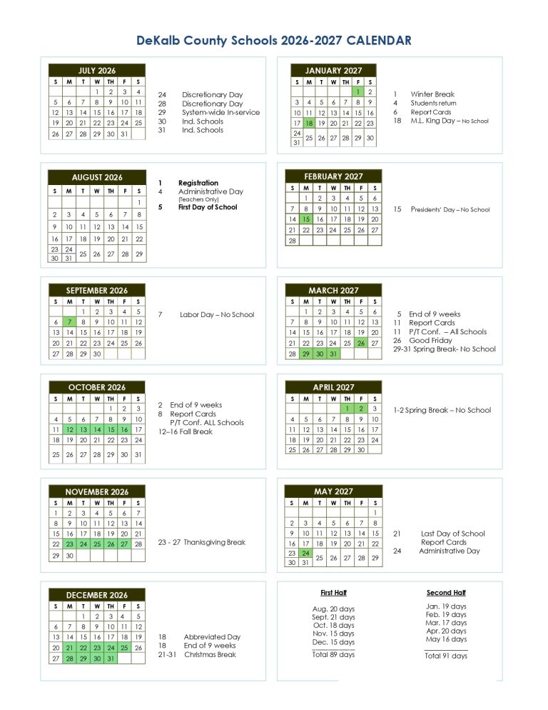 DeKalb County Schools Calendar 2026-2027 [Academic Year]